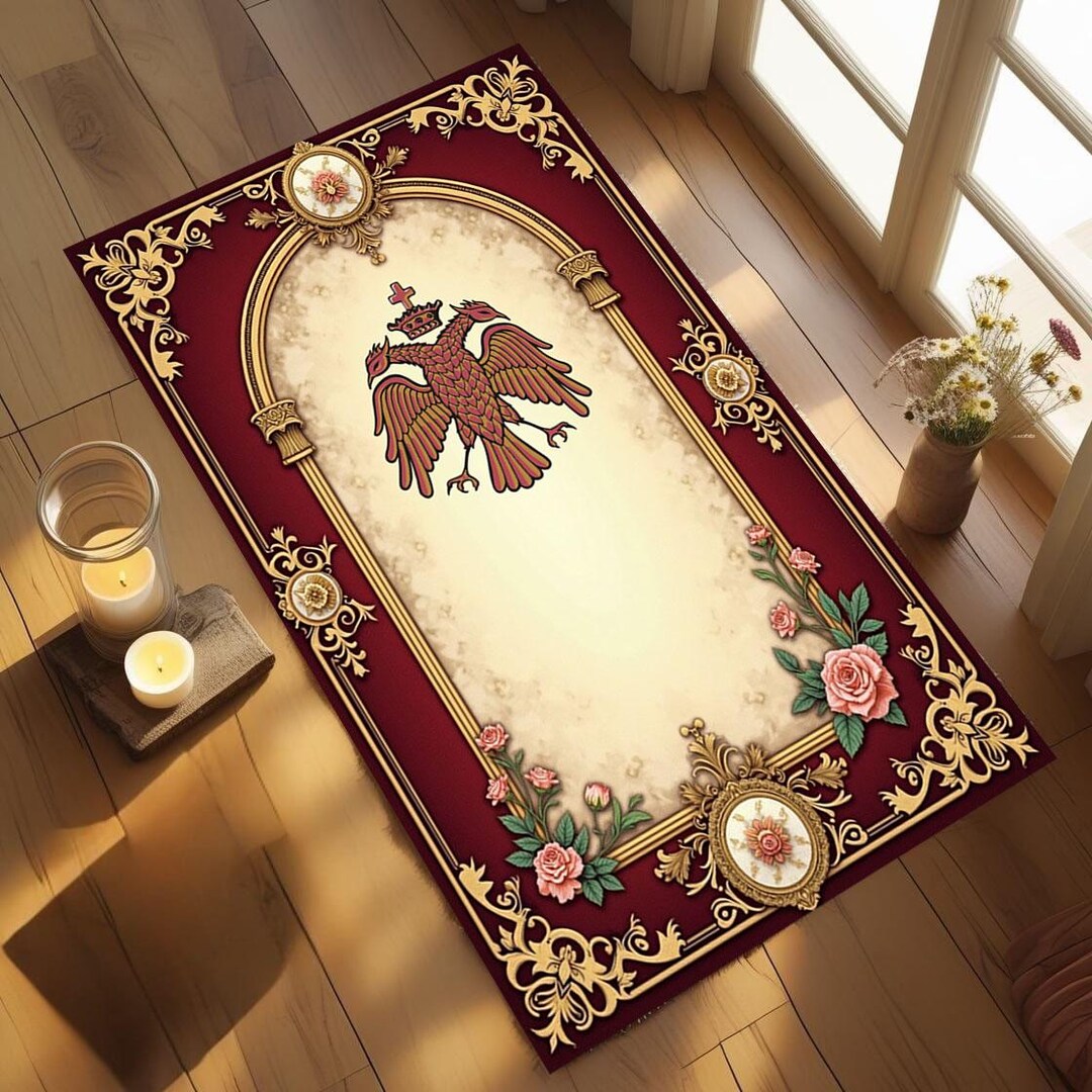 Byzantine Eagle Christian Prayer Mat: Orthodox Gift, Crimson Red & Gold ...