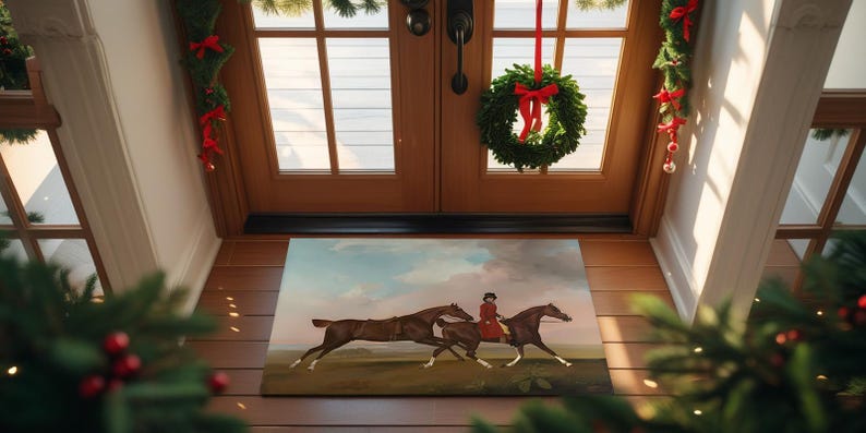 English Fox Hunt Doormat: Equestrian 18th Century Rustic Entryway Rug ...