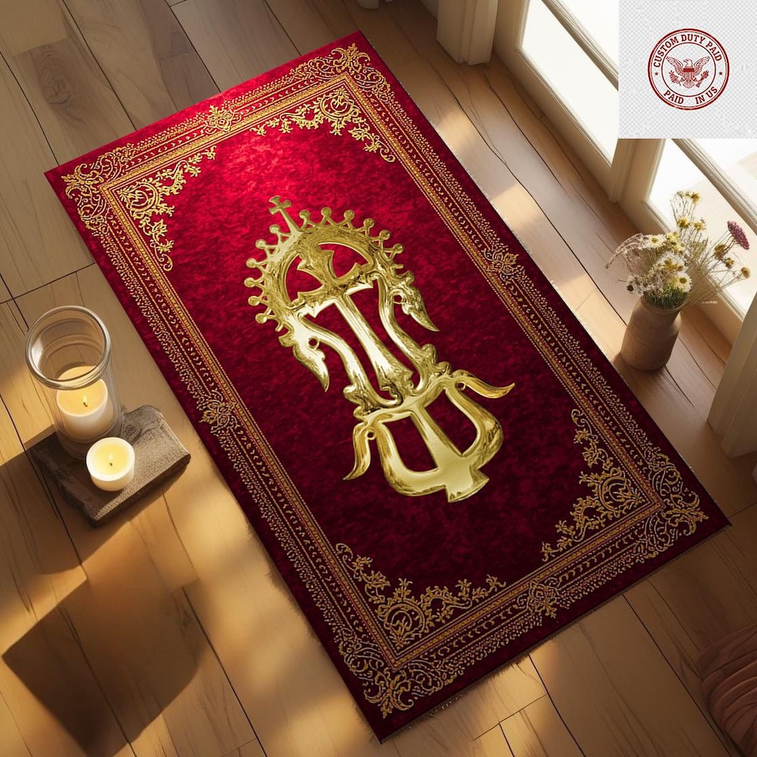 Red and Gold Lalibela Cross Chiristian Prayer Rug, Velvet Touch ...