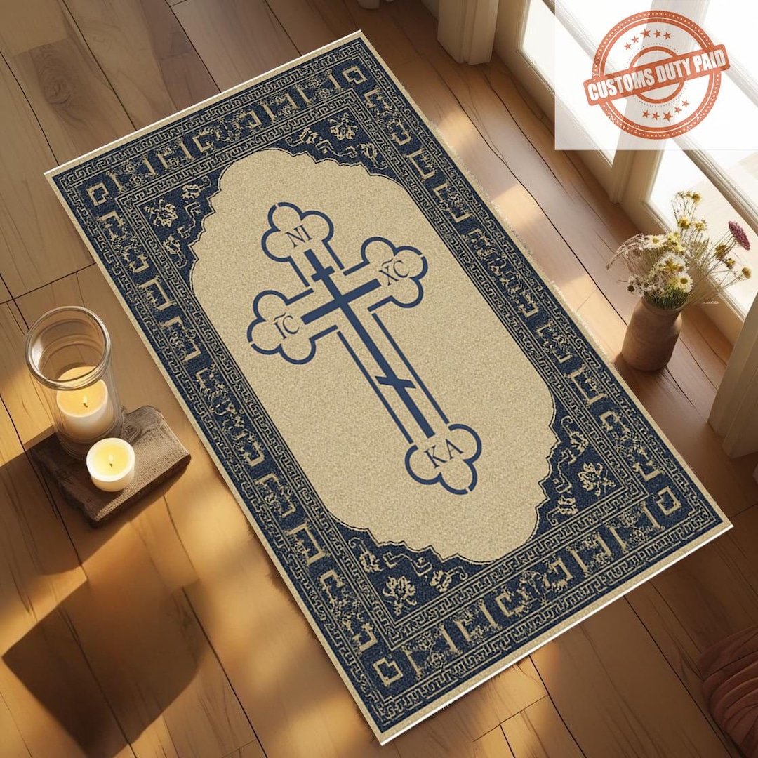 Greek Orthodox Cross Prayer Rug: Byzantine Christian Decor - Etsy