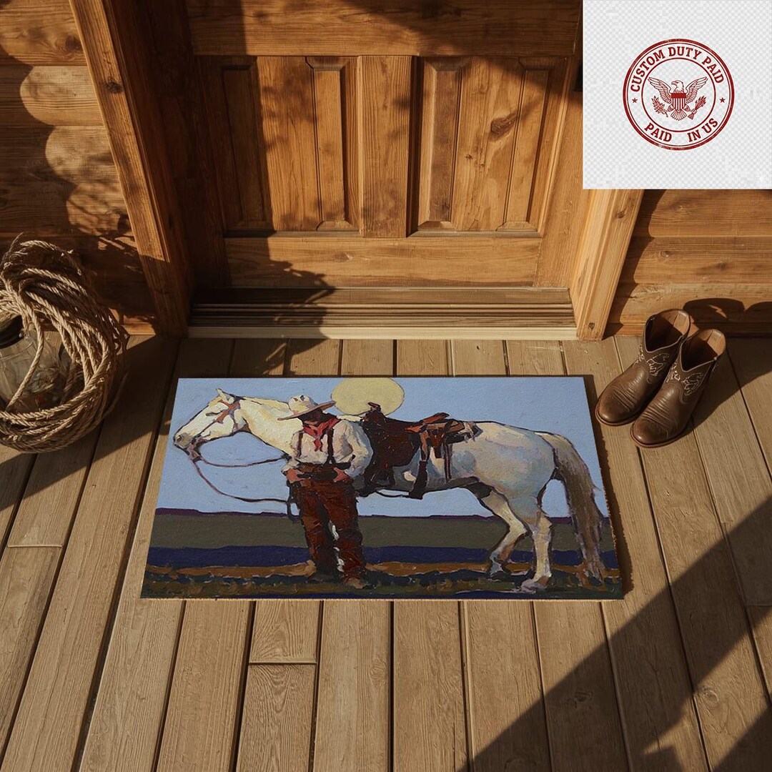 Western Cowboy Doormat ,rustic Outdoor Entrance Rug With Horse Art ...