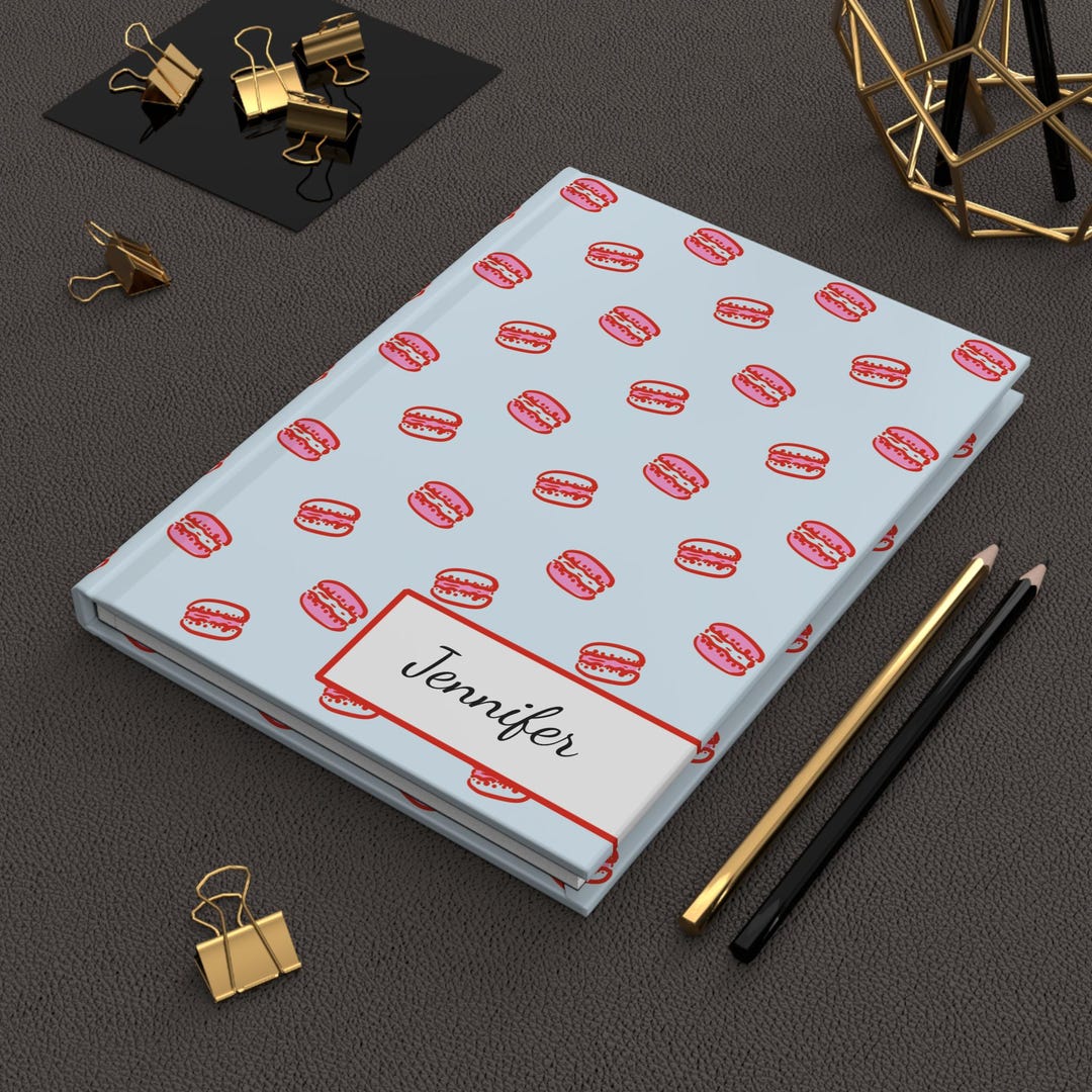 Personalized Red Macarons Pattern Notebook, Custom Cute Pastel Food ...