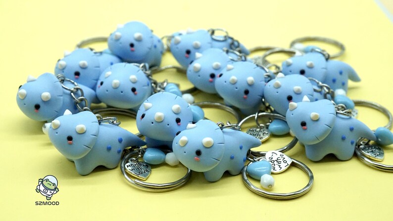 Blue Dino Keychain, Handmade, Polymer Clay, Sweets, Cute - Etsy