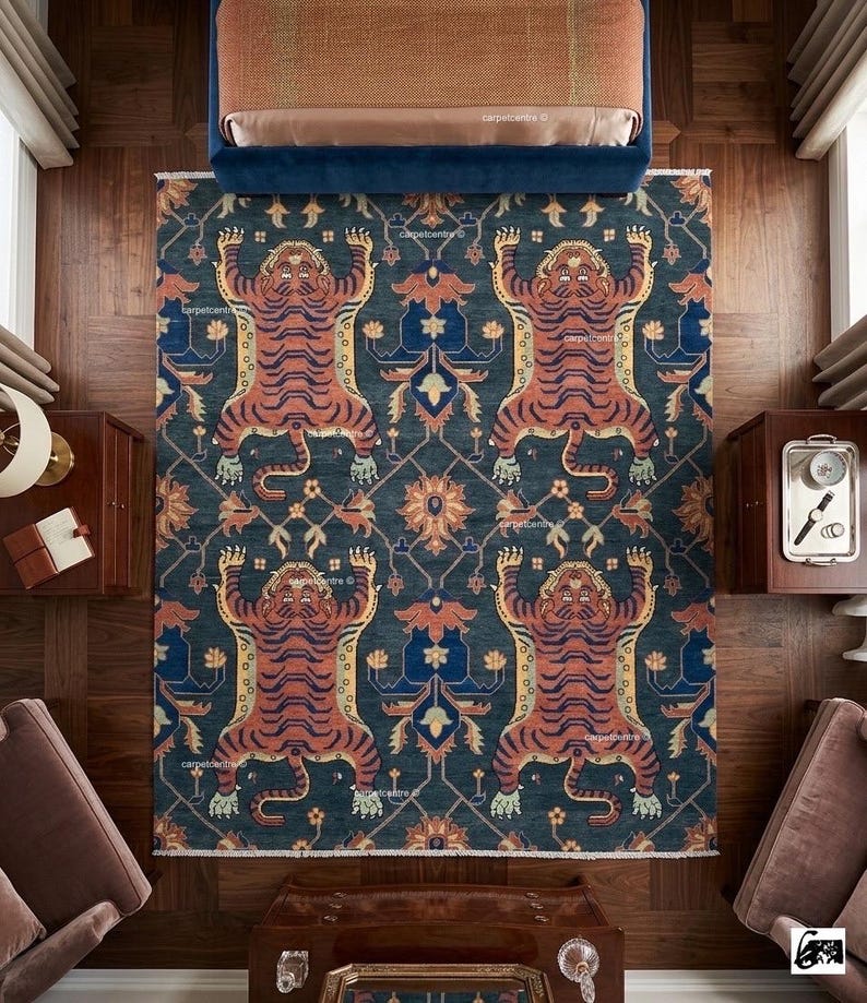 Tibetan Tiger Print Oushak Rug, Hand Knotted Wool 6x8 8x10 9x12 10x14 ...