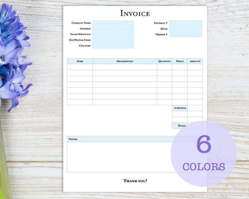 Business Invoice, Choose From 8 Colors, Printable - Etsy