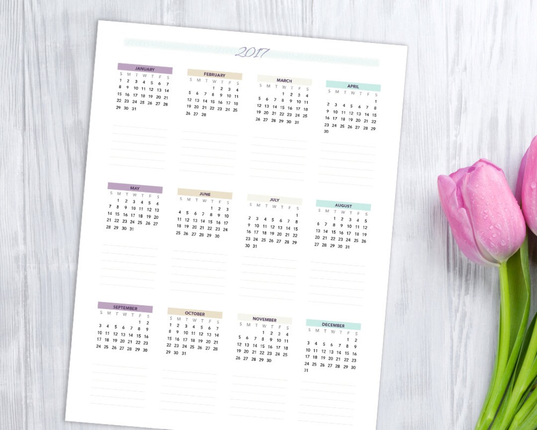 2017 Wall Calendar, Printable - Etsy