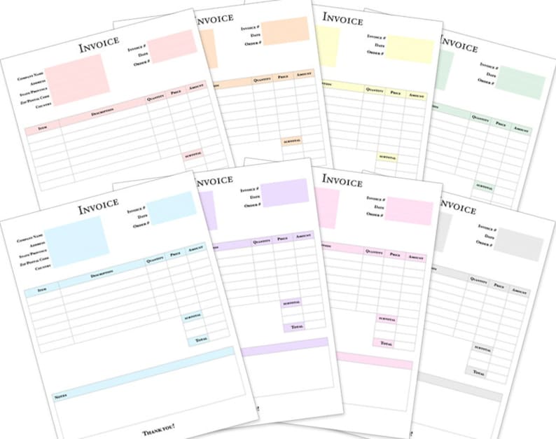 Business Invoice, Choose From 8 Colors, Printable - Etsy