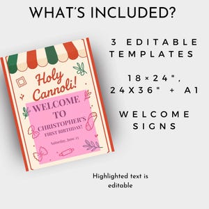 Holy Cannoli Welcome Sign, Editable First Birthday Italian Party Decor ...