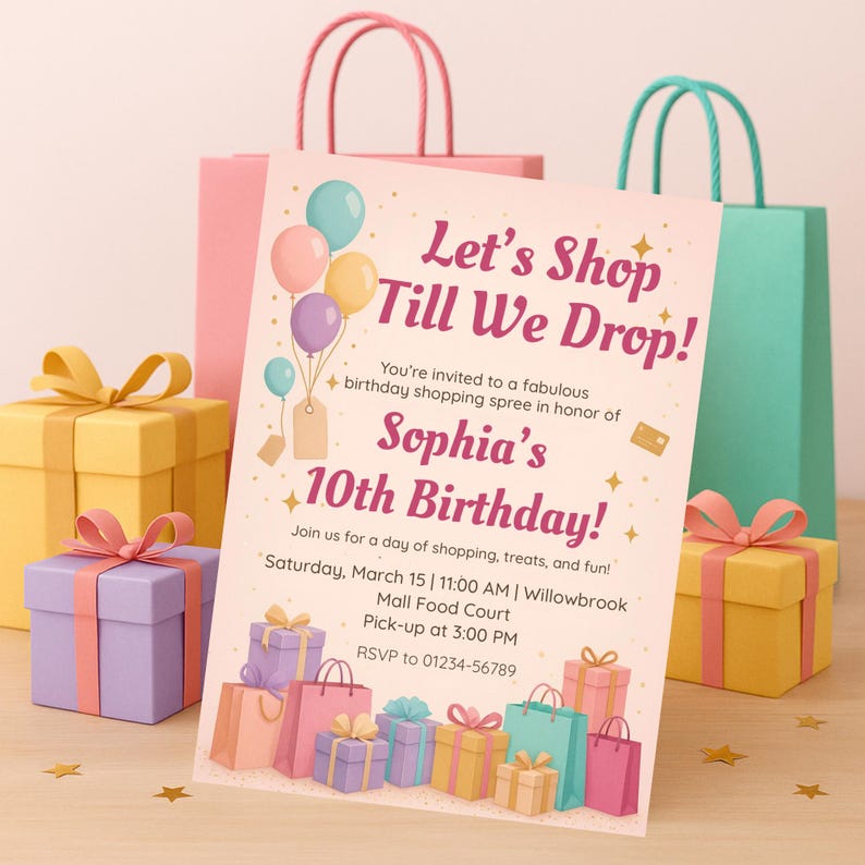 Shopping Mall Birthday Invitation, Editable Digital Invite for Kids, Customizable Party Template ...