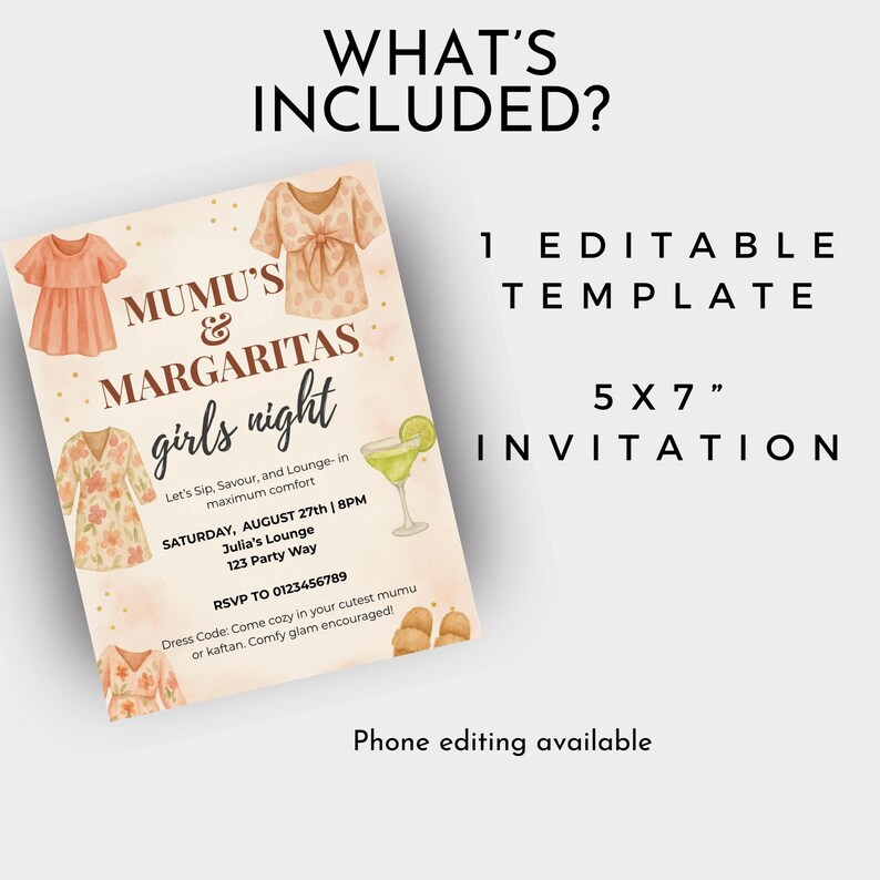 Mumu Party Invitation: Girls Night, Brunch, Margarita Event (editable ...
