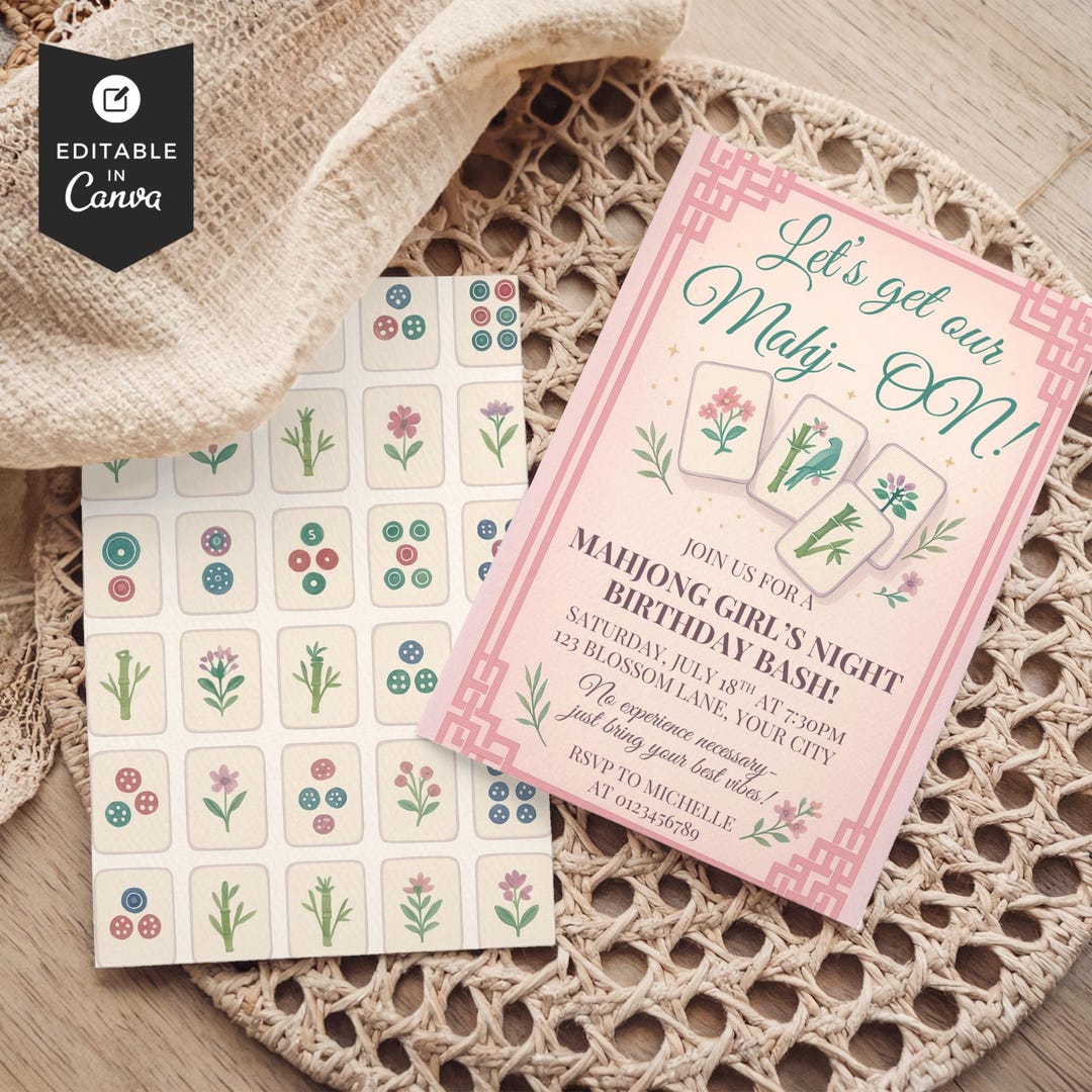 Let's Get Our Mahj-on, Mahjong Birthday Invitation, Editable Party ...