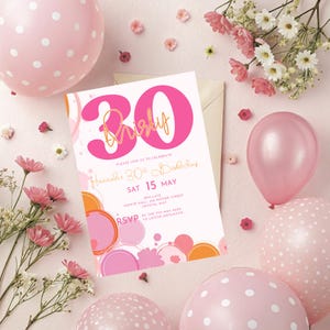 Pink & Orange 30th Birthday Invitation: Editable Template (digital ...