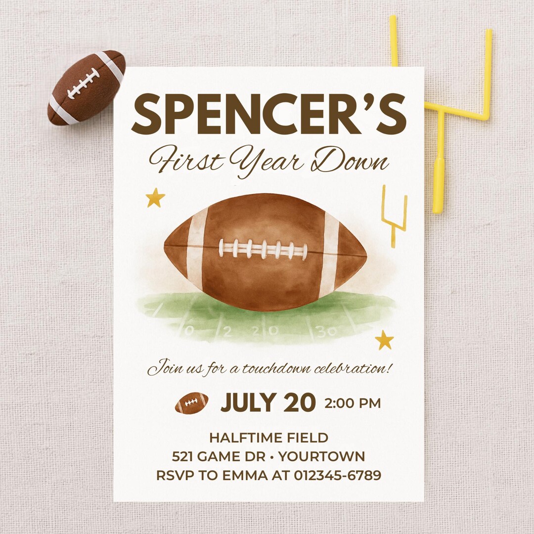 Watercolor Football First Birthday Invitation Template (digital ...