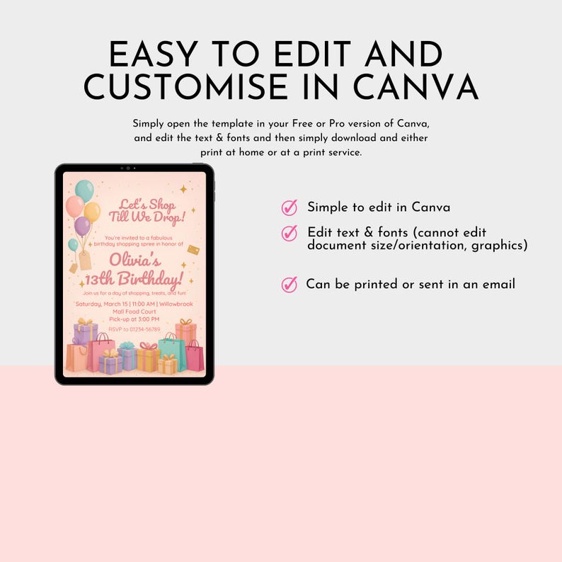 Shopping Mall Birthday Invitation, Editable Digital Invite for Kids, Customizable Party Template ...