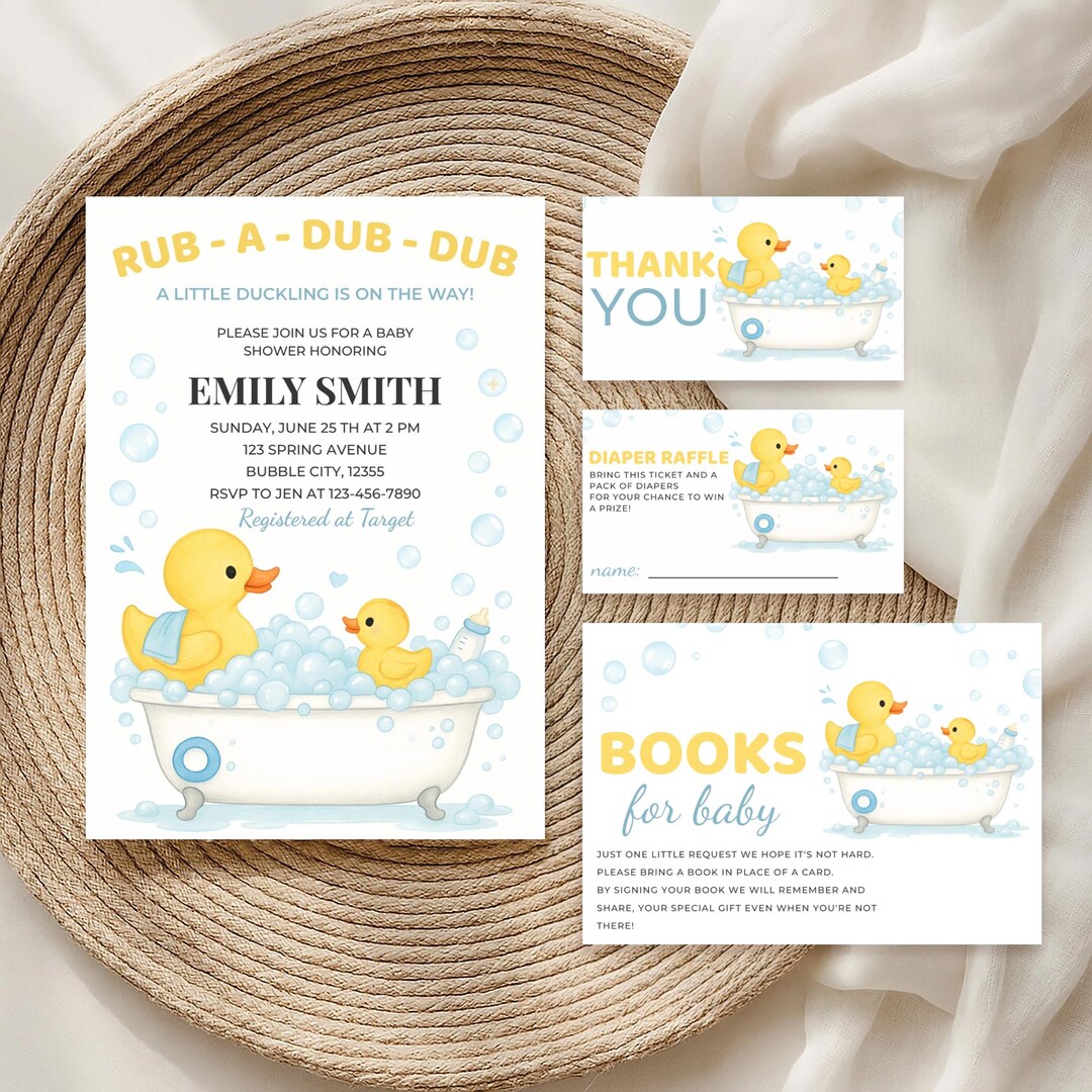 Splish Splash Baby Shower Invite, Rubber Duck Theme, Rub A Dub Dub ...