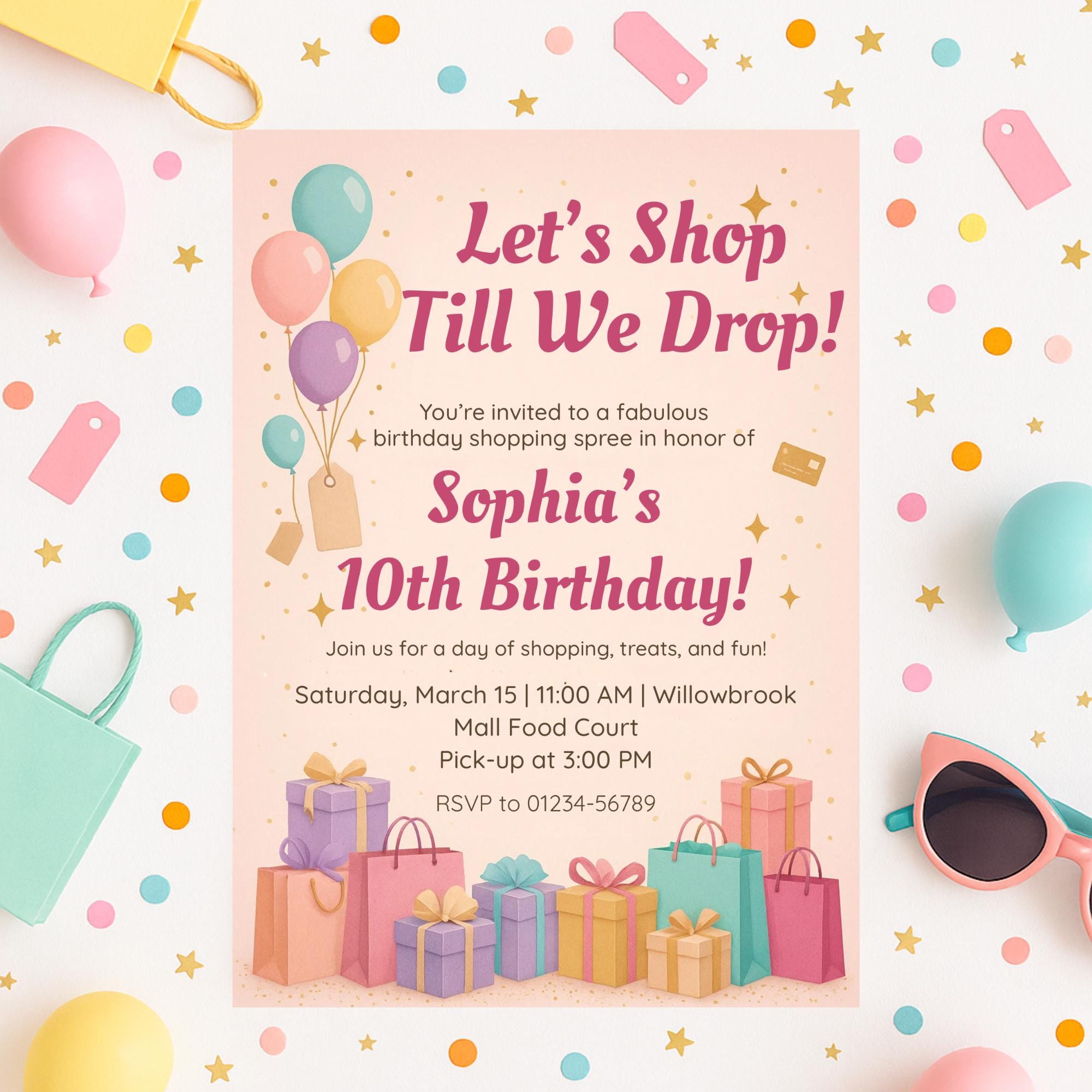 Shopping Mall Birthday Invitation, Editable Digital Invite for Kids, Customizable Party Template ...