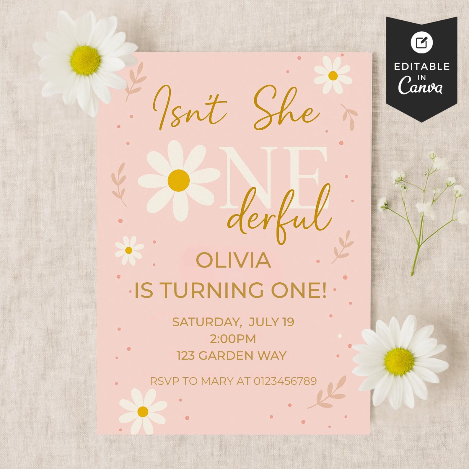 Daisy First Birthday Invitation: "isn't She Onederful" Template ...