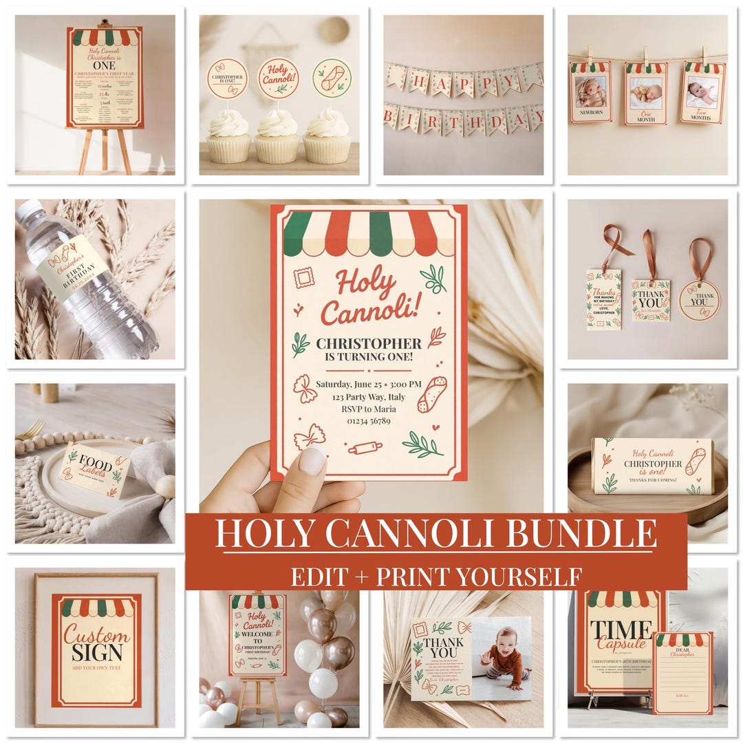 Holy Cannoli First Birthday Invitation Bundle, Editable Italian Theme ...