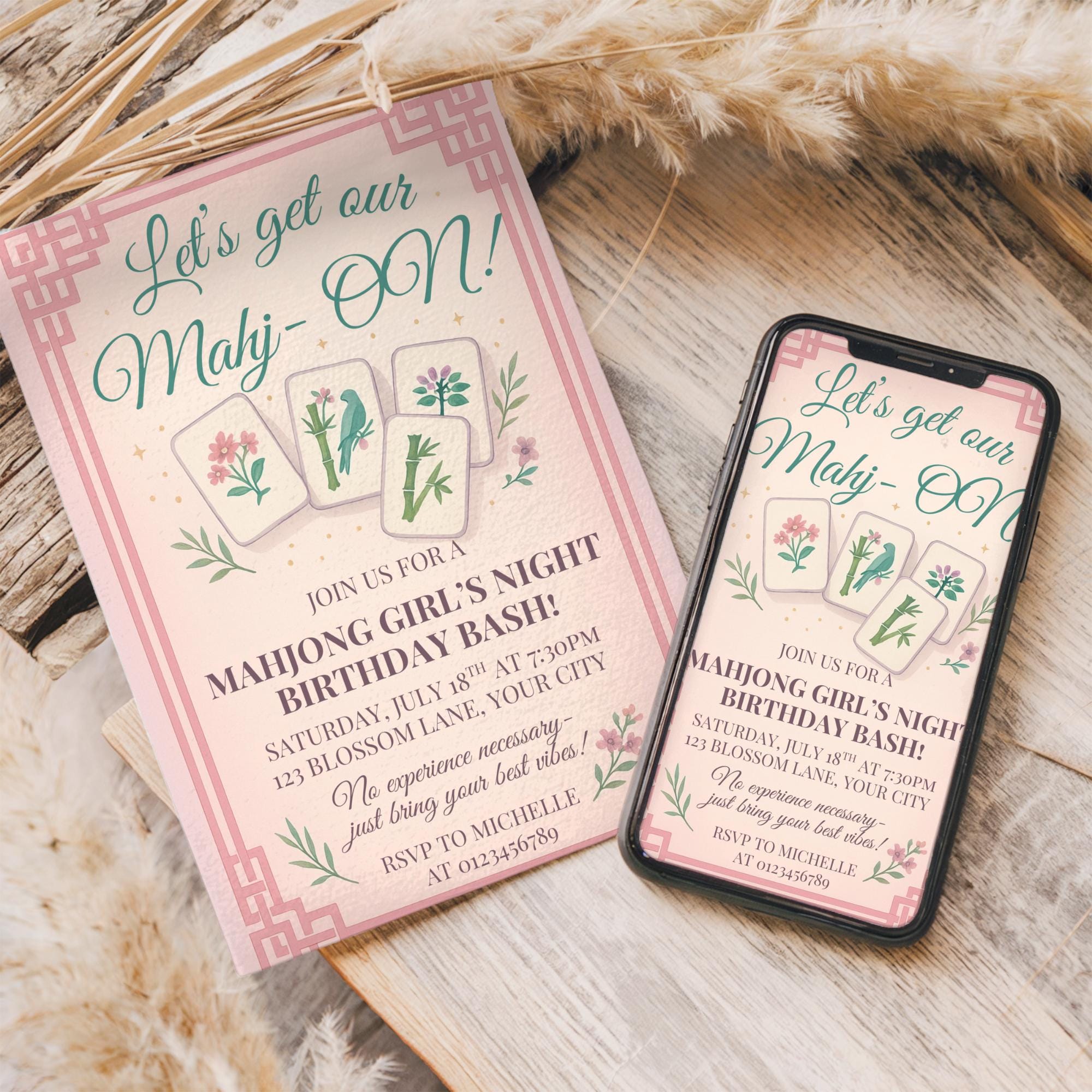 Let's Get Our Mahj-on, Mahjong Birthday Invitation, Editable Party ...