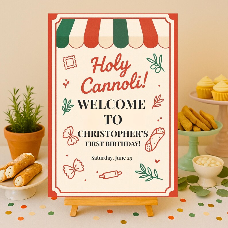 Holy Cannoli Welcome Sign, Editable First Birthday Italian Party Decor ...