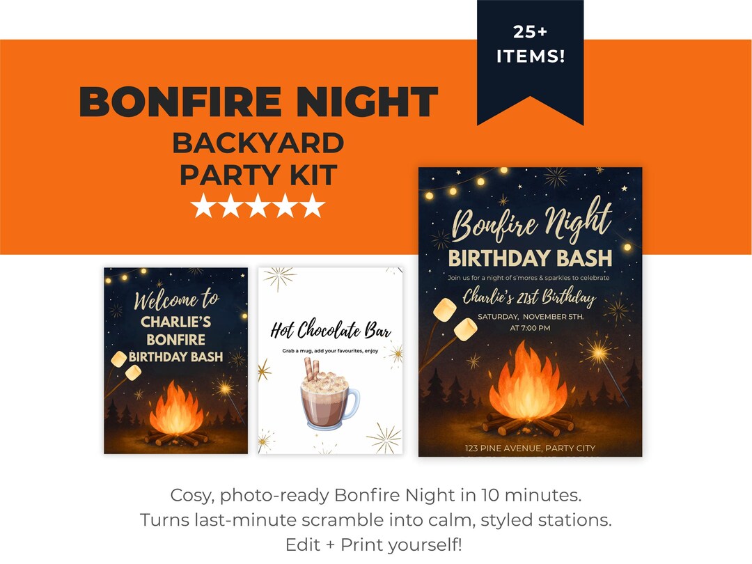 Bonfire Night Party Kit: Invitation, Signs, Labels (digital Download ...