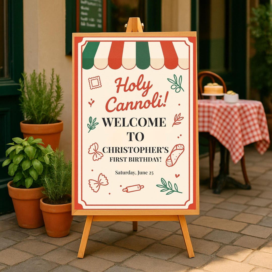 Holy Cannoli Welcome Sign, Editable First Birthday Italian Party Decor ...