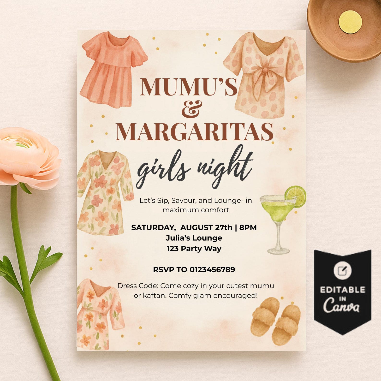 Mumu Party Invitation: Girls Night, Brunch, Margarita Event (editable ...