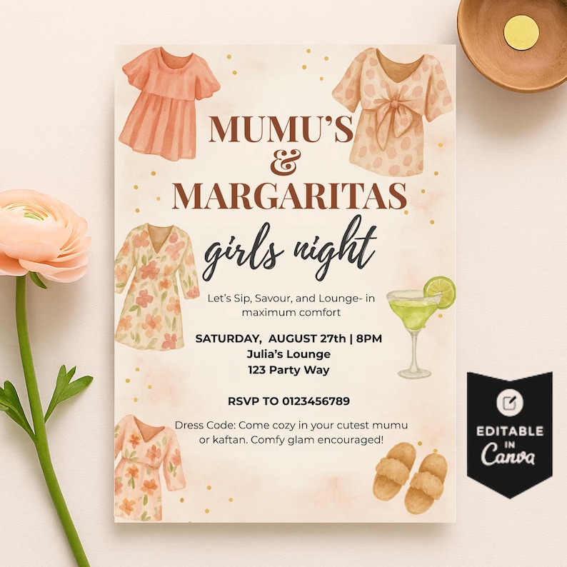 Mumu Party Invitation: Girls Night, Brunch, Margarita Event (editable ...