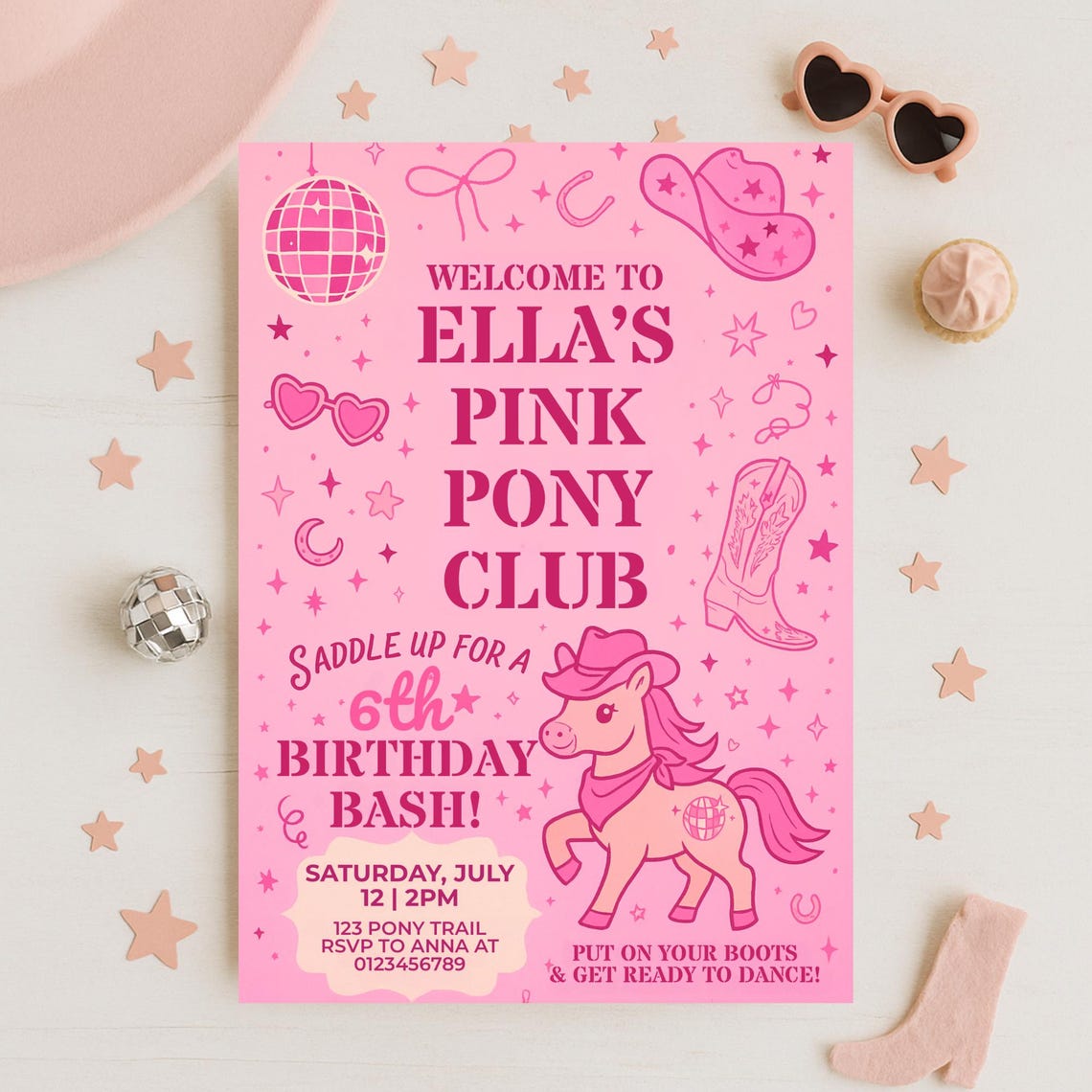 Pink Pony Club Birthday Invitation Template - Editable Digital Download ...