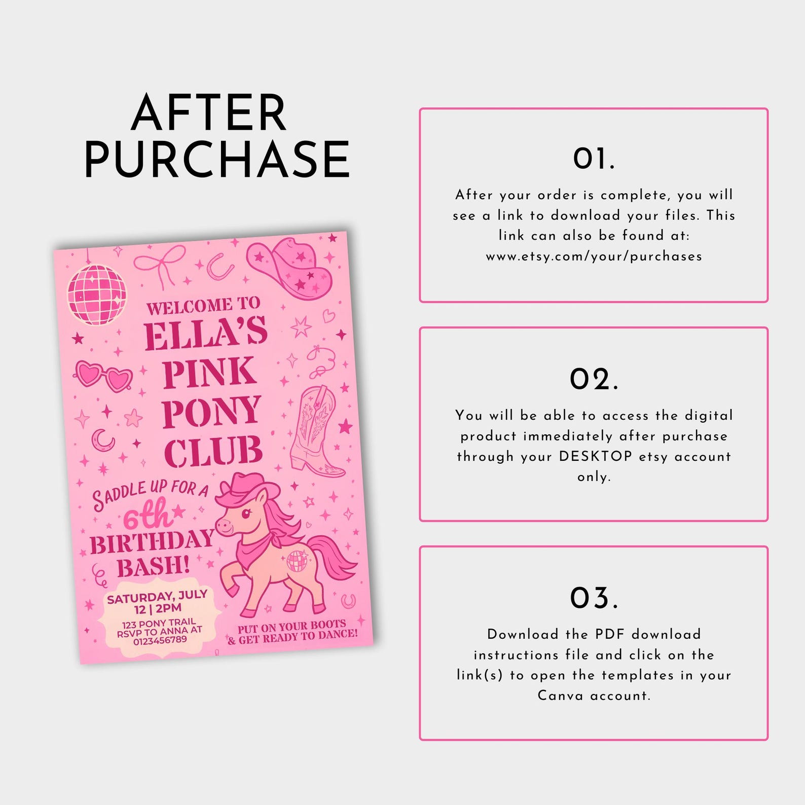 Pink Pony Club Birthday Invitation Template - Editable Digital Download ...