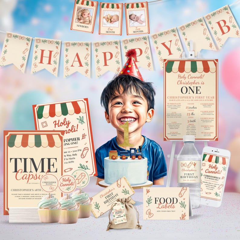 Holy Cannoli First Birthday Invitation Bundle, Editable Italian Theme ...