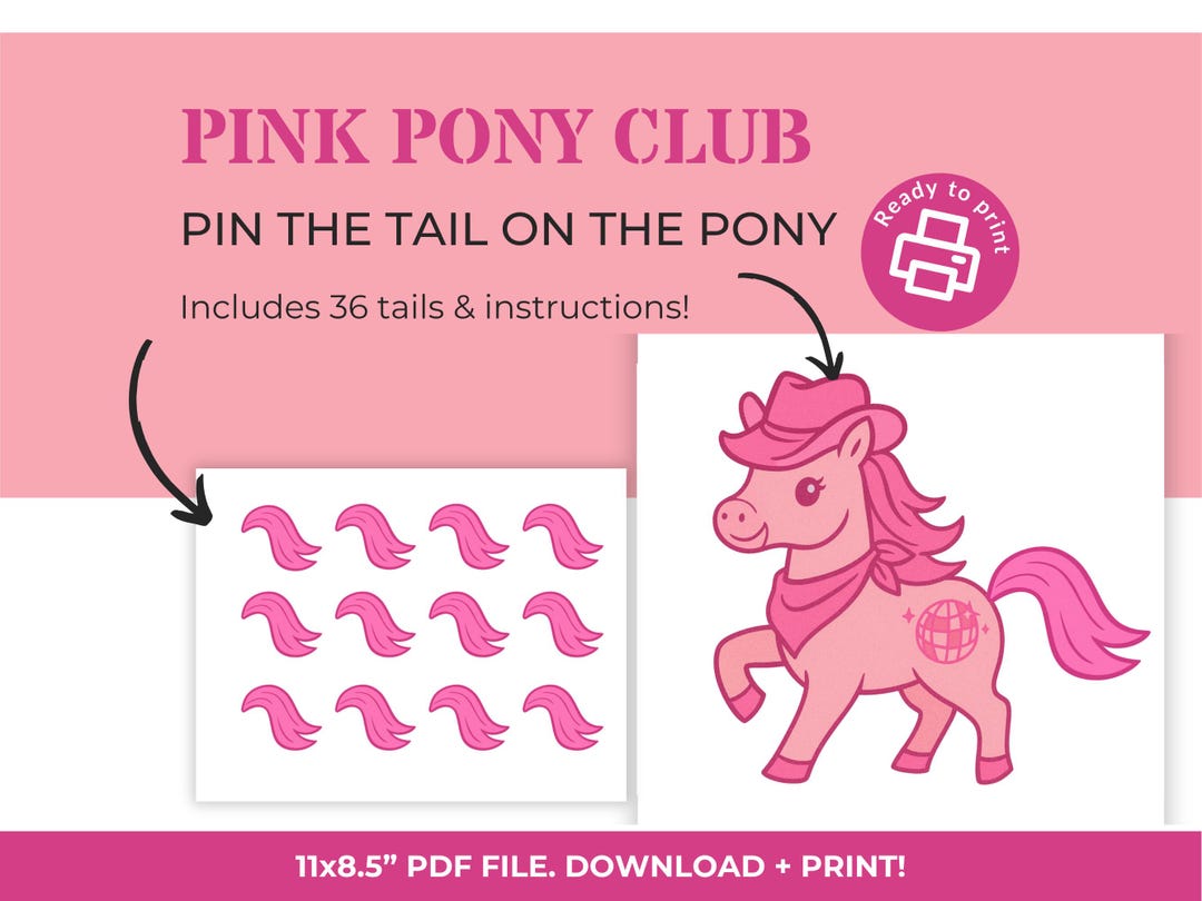 Pin the Tail on the Pony Game, Fun Birthday Party Activity, Printable ...