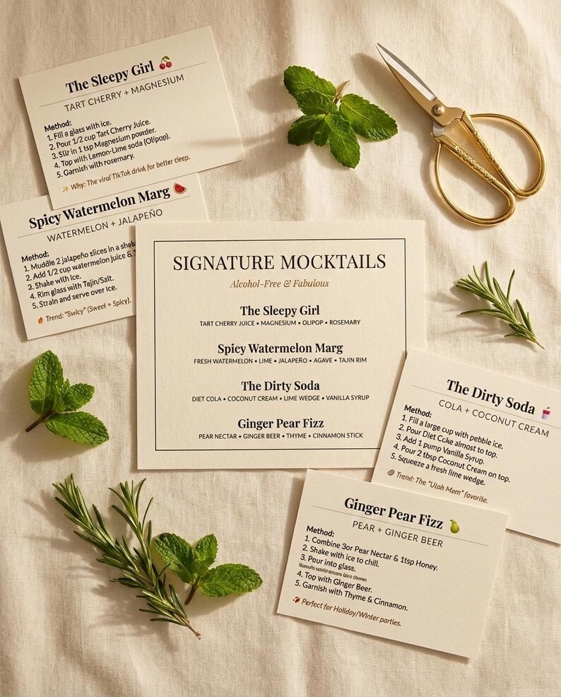 Mocktail Party Menu Template | Recipe Cards (digital Download) - Etsy