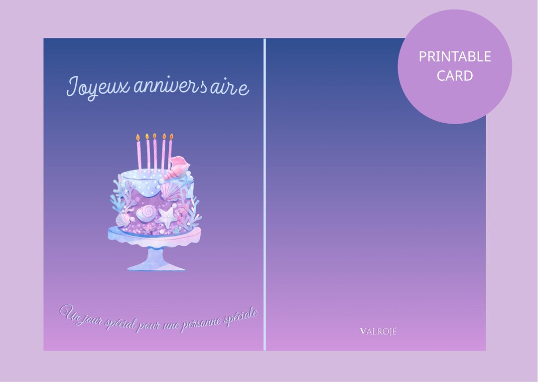 French Birthday Card – Joyeux Anniversaire – Foldable A5/A6 – Printable ...