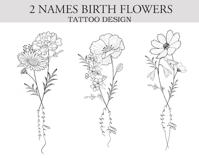 Custom Name Flower Part 2 Birth Flower Gift Tattoo Comission SVG Floral ...