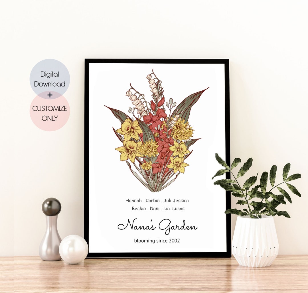 Family Flower Bouquet Birth Month Flower Art | CUSTOM Personalized Gift ...