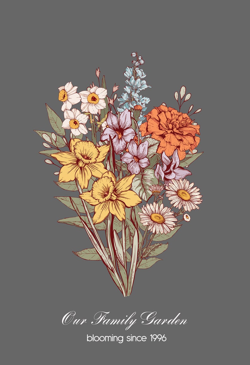 Family Flower Bouquet Birth Month Flower Art.custom - Etsy