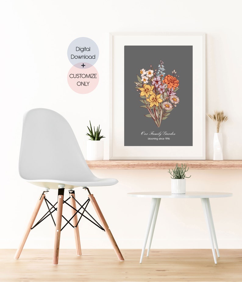 Family Flower Bouquet Birth Month Flower Art CUSTOM - Etsy