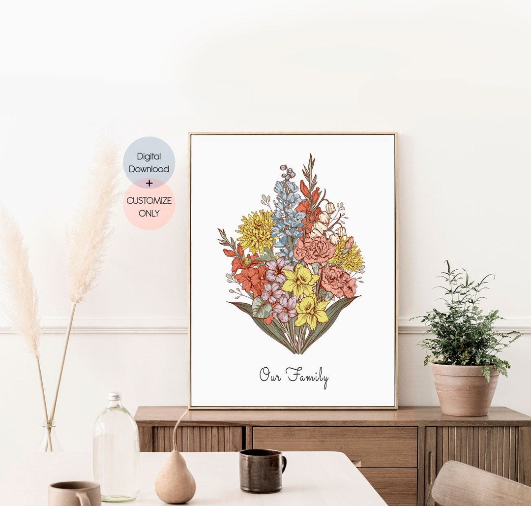 Family Flower Bouquet Birth Month Flower Art | CUSTOM Personalized Gift ...