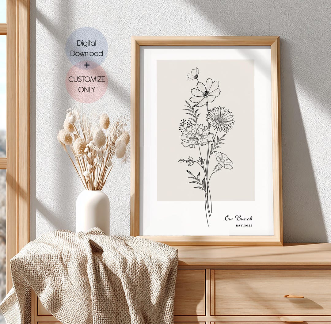 Up to 7 Flowers | Family Flower Bouquet Birth Month Flower Art | CUSTOM ...