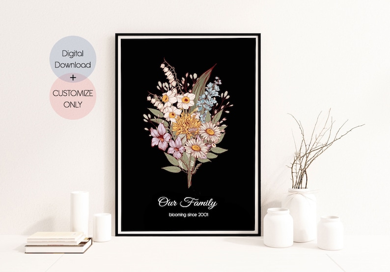 Family Flower Bouquet Birth Month Flower Art CUSTOM - Etsy