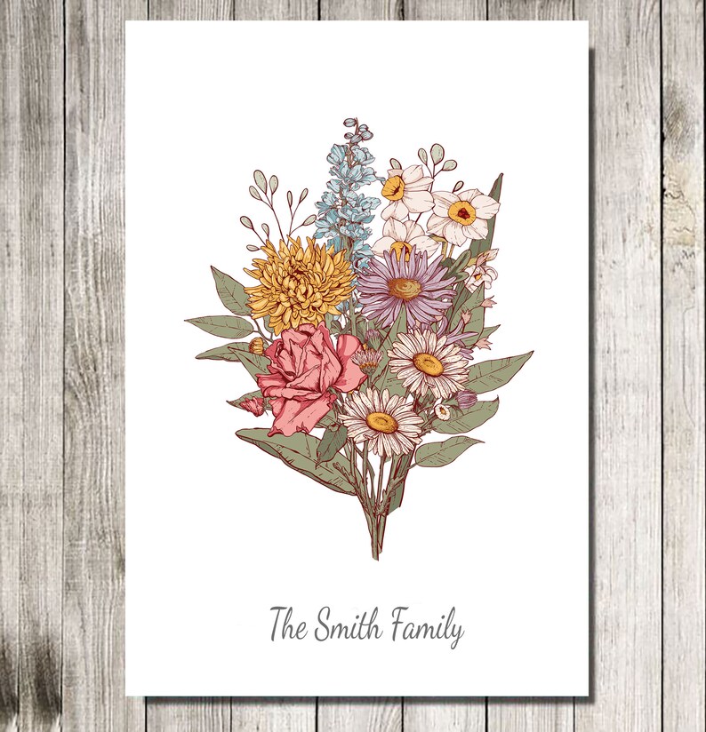 Family Flower Bouquet Birth Month Flower Art CUSTOM - Etsy