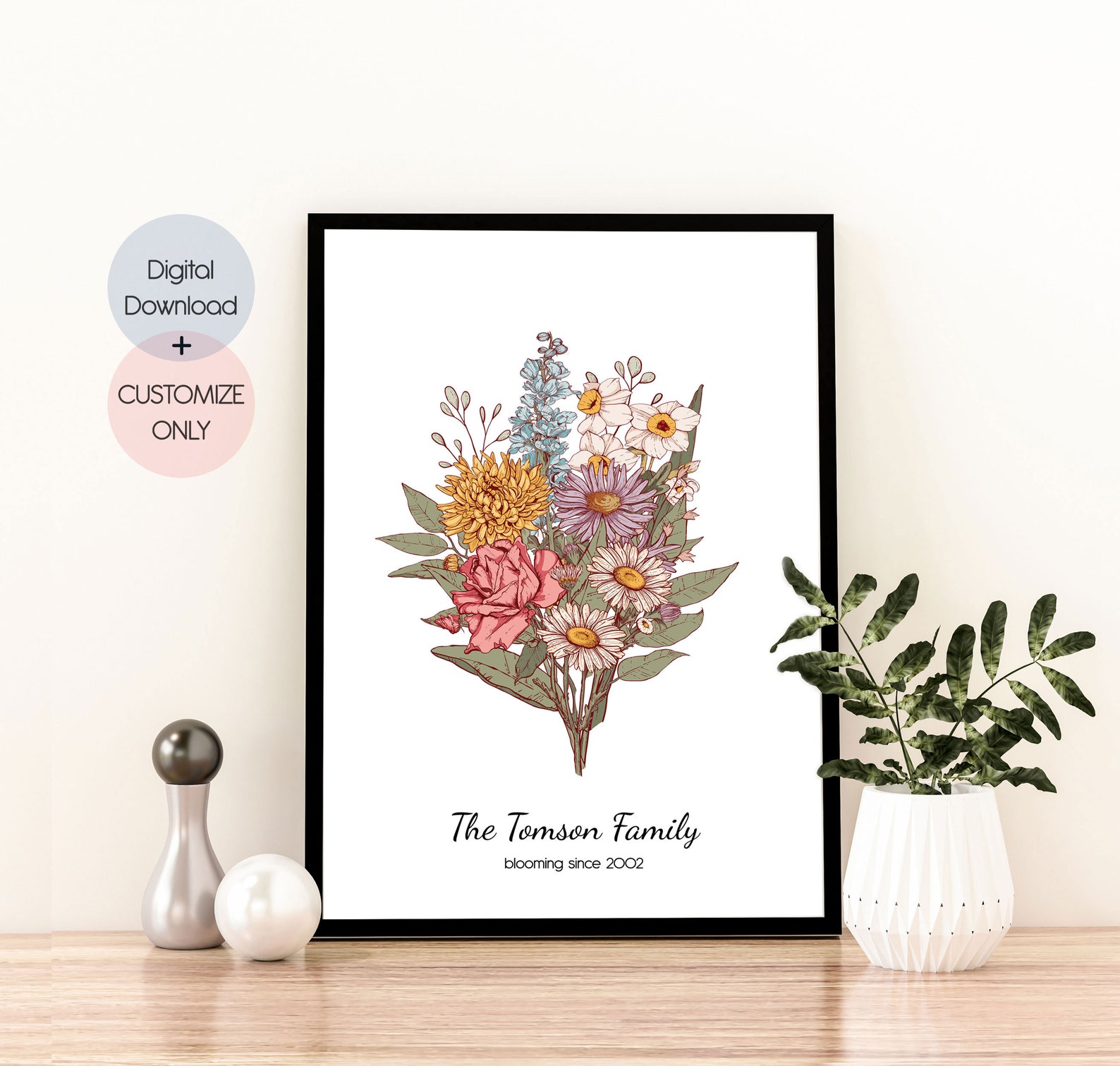 Family Flower Bouquet Birth Month Flower Art | CUSTOM Personalized Gift ...
