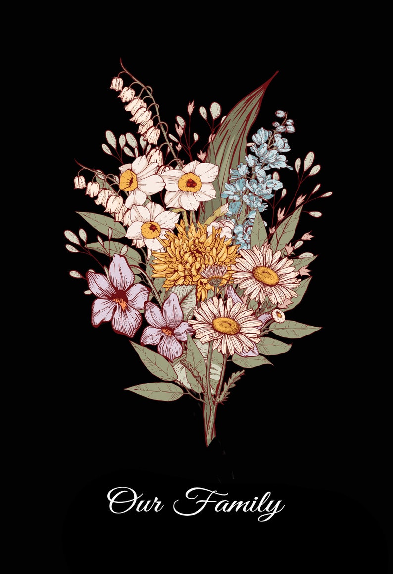 Family Flower Bouquet Birth Month Flower Art.custom - Etsy