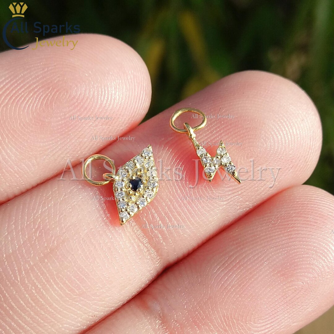 Sapphire and Diamond Evil Eye and Thunder Sign Charm 14K Solid Gold ...