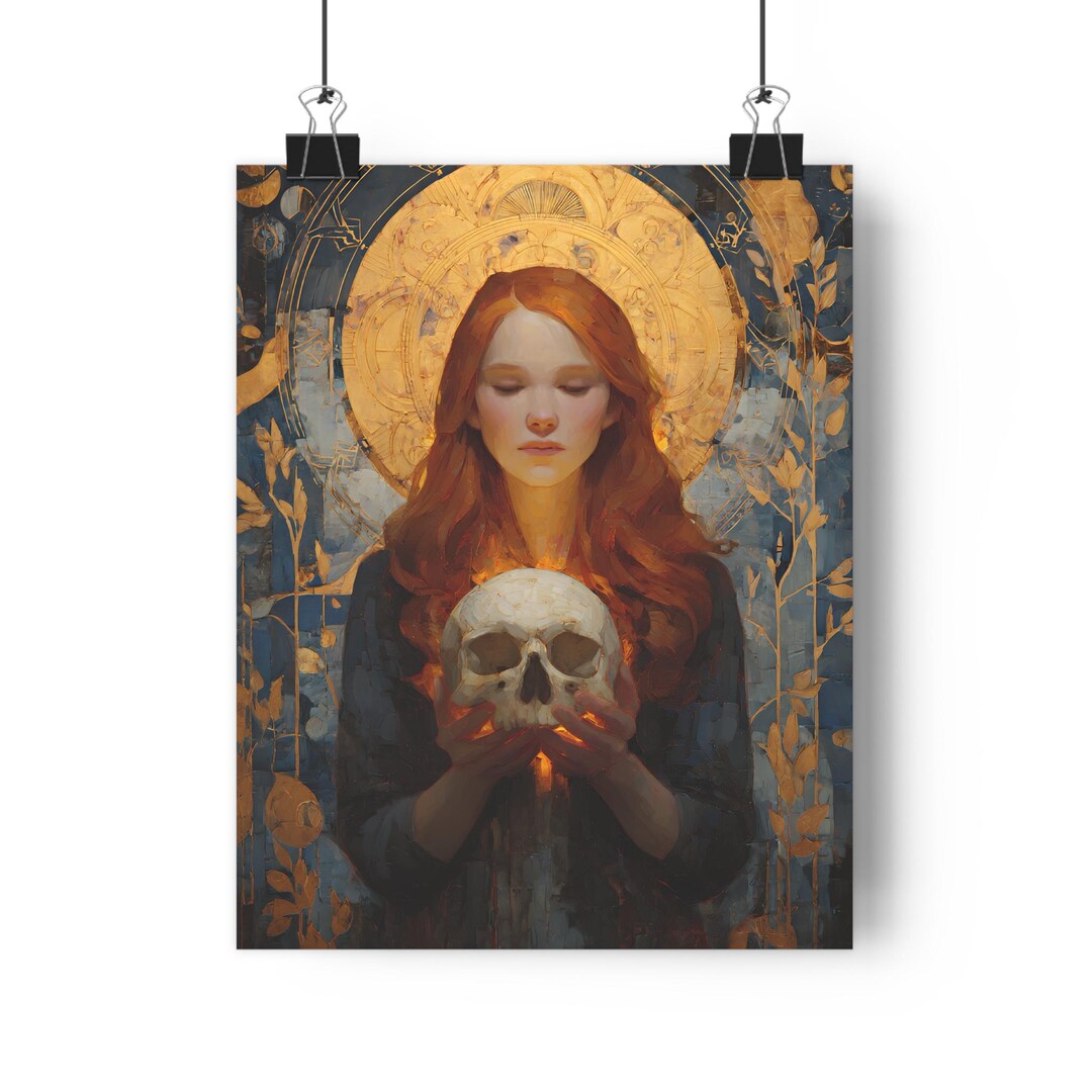 Mystical Woman With Skull Art Print, Witchy Halloween Decor - Etsy