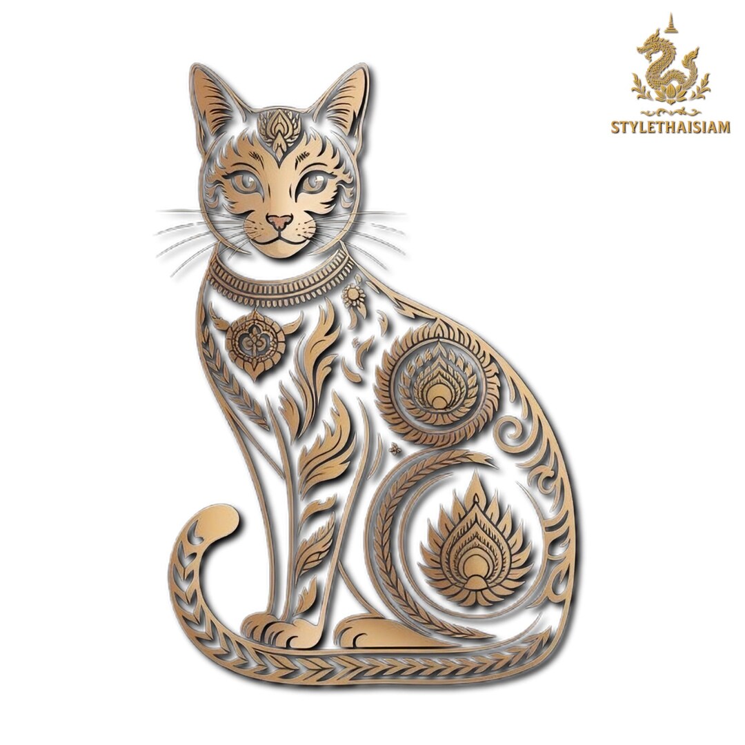 Wichianmat Thai Gold Line PNG – Sacred Siamese Cat Art With Free ...