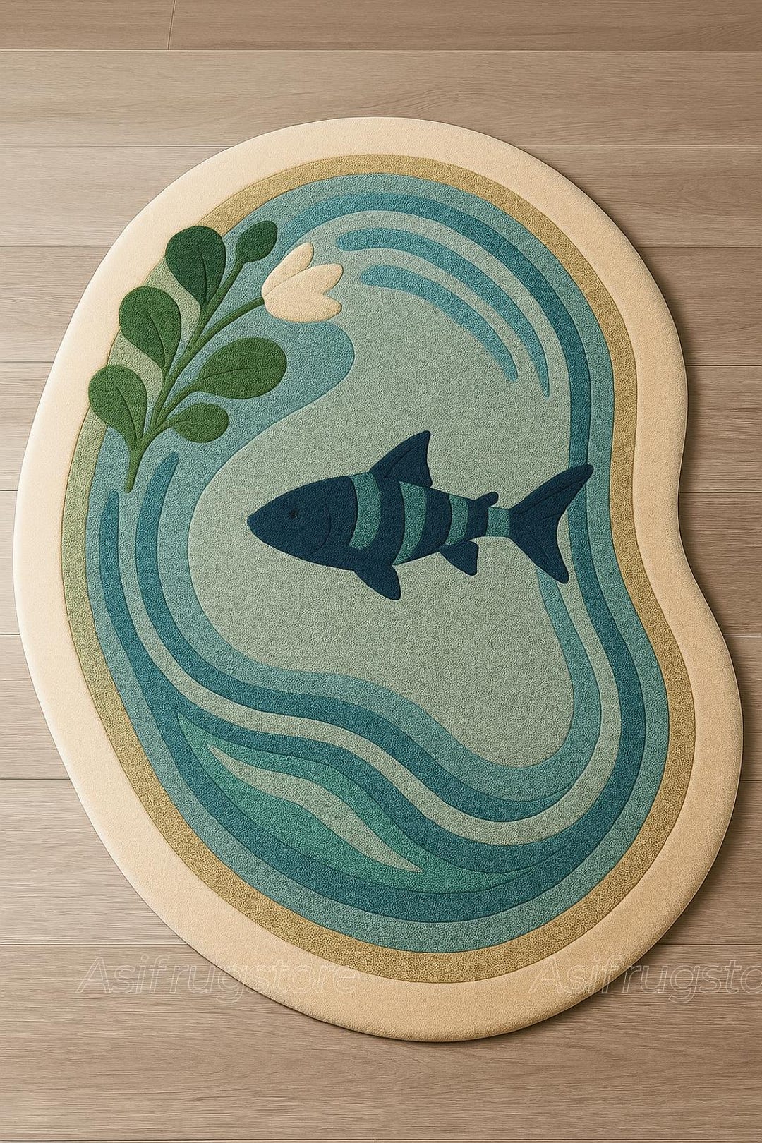 Handmade Tufted Fish Rug | Ocean Pond, Modern Coastal Style - Etsy