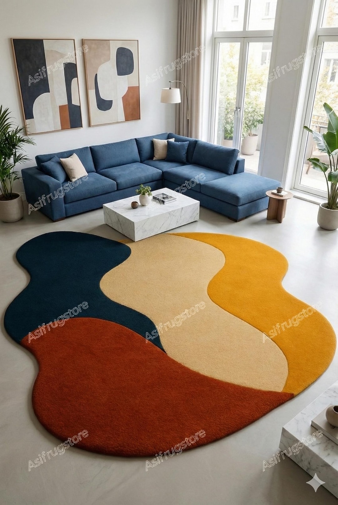 Abstract Irregular Shape Area Rug, Modern Color Block Wool Rug ...