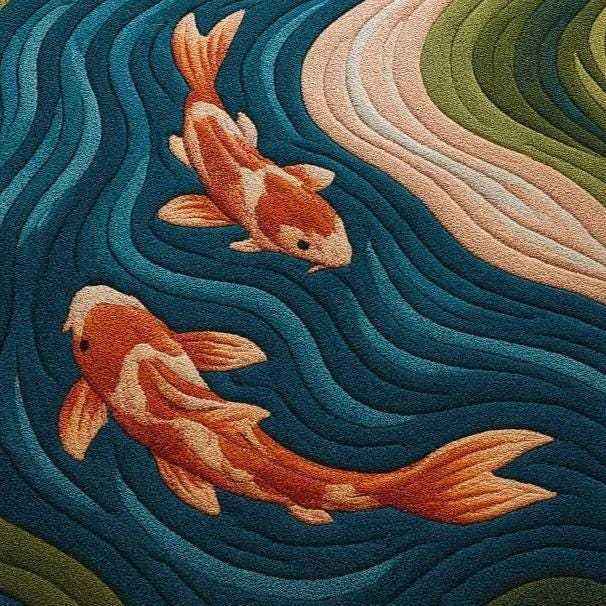 Handmade Koi Fish Rug | Wavy Pond Design Carpet | Japanese Zen Art Rug ...